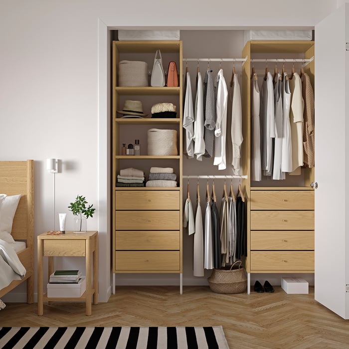 AURDAL wardrobe combination, oak veneer/white, 72-791/8x153/4x87" - IKEA