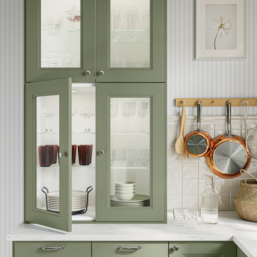 AXSTAD glass door, gray-green, 15x30" - IKEA