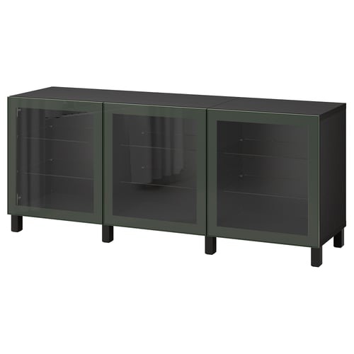 BESTÅ storage combination with doors, black-brown Glassvik/Stubbarp ...