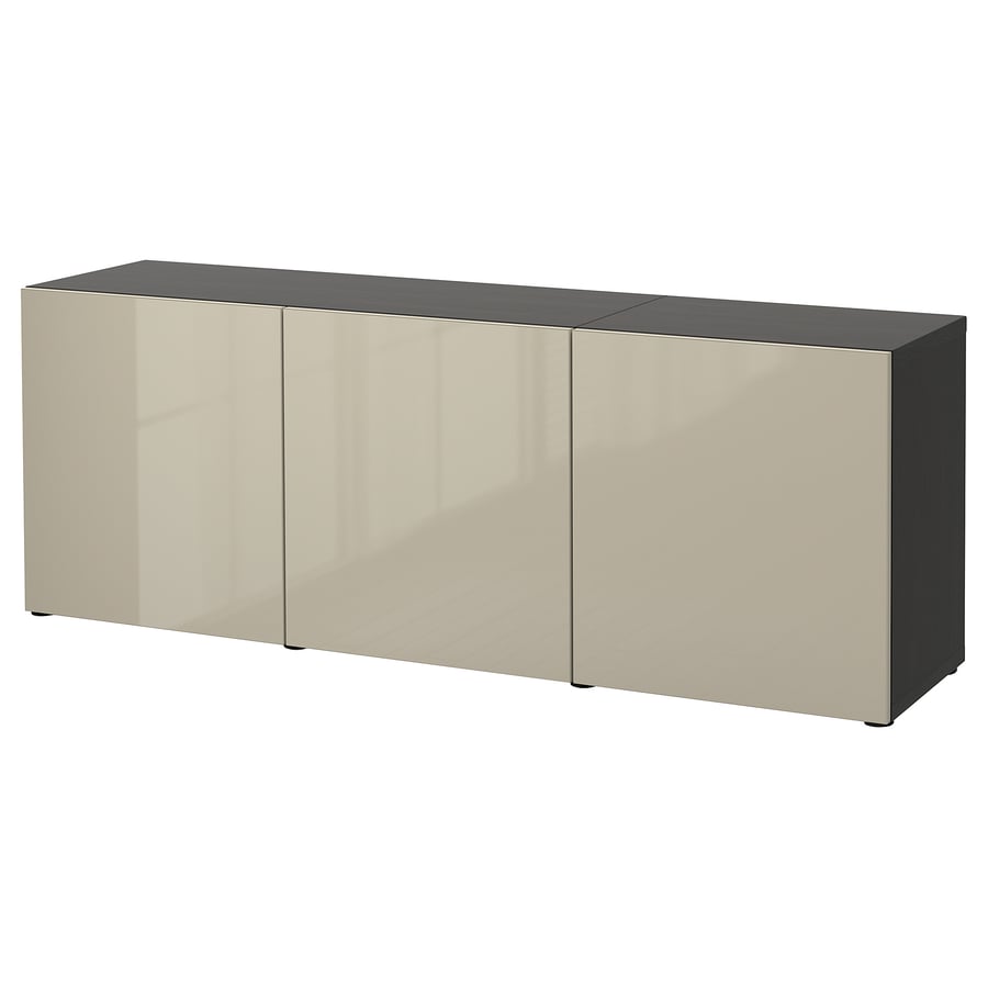 BESTÅ storage combination with doors, black-brown/Selsviken high-gloss ...