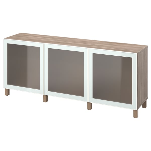 BESTÅ Storage combination with doors, walnut effect light gray Glassvik ...