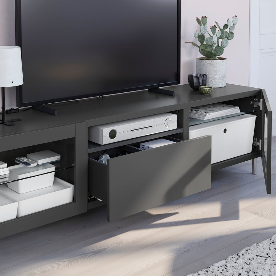 BESTÅ TV bench, dark gray Lappviken/Sindvik dark gray, 707/8x161/2x187 ...