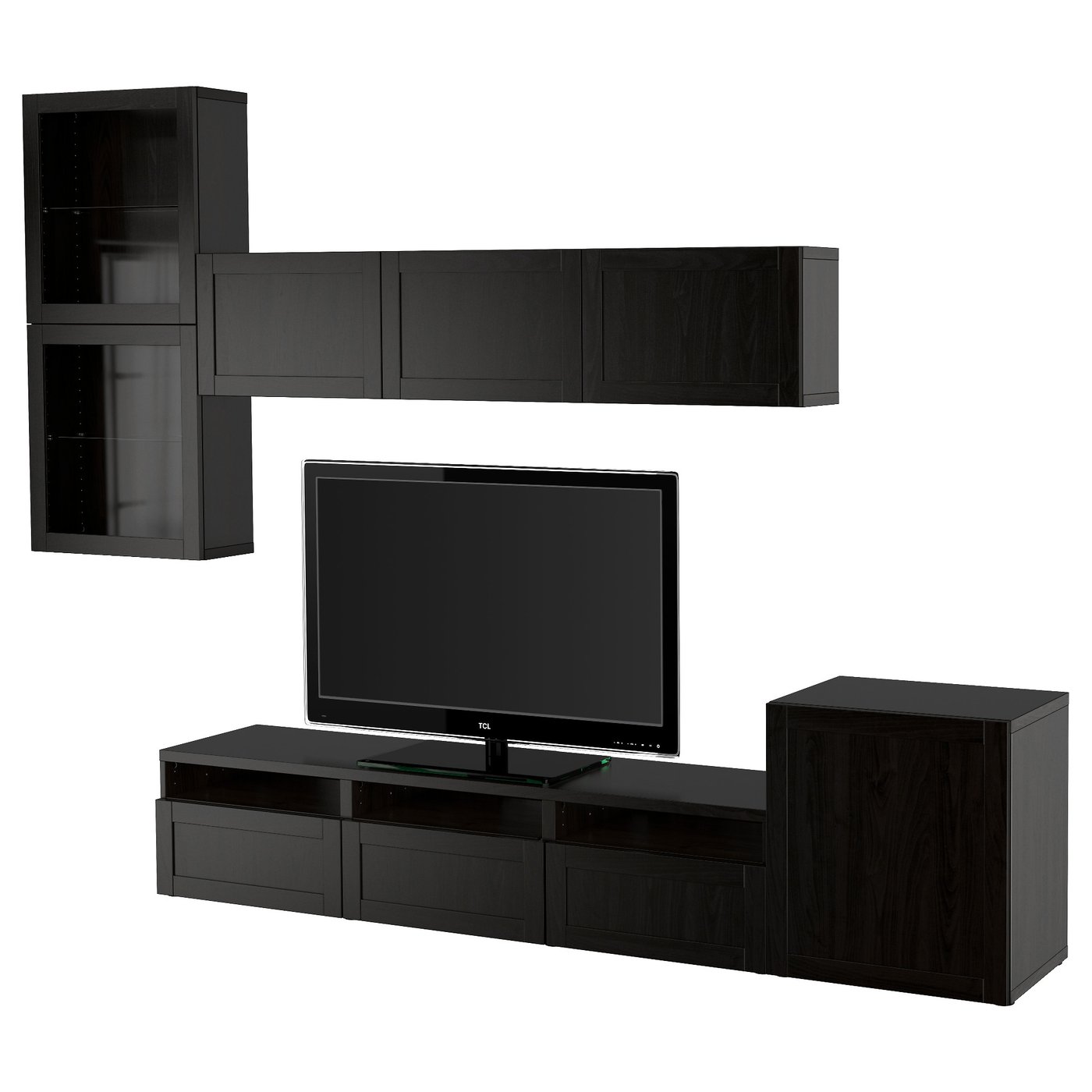 BESTÅ TV storage combination/glass doors, black-brown/Hanviken black ...