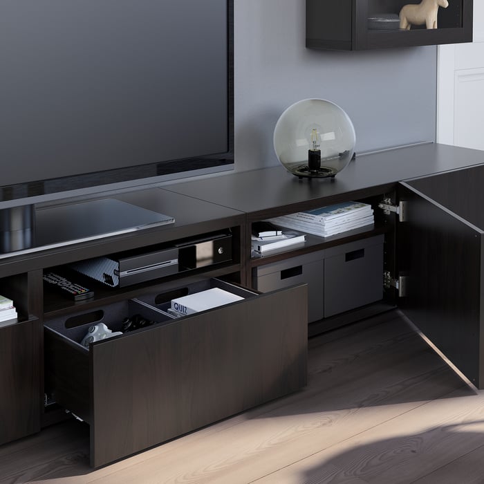 BESTÅ TV storage combination/glass doors, black-brown/Lappviken black ...
