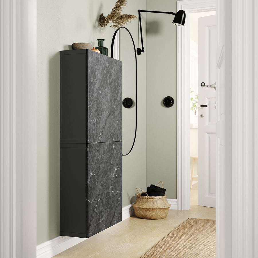 BESTÅ wall cabinet with 2 doors, dark gray Bergsviken/black marble ...