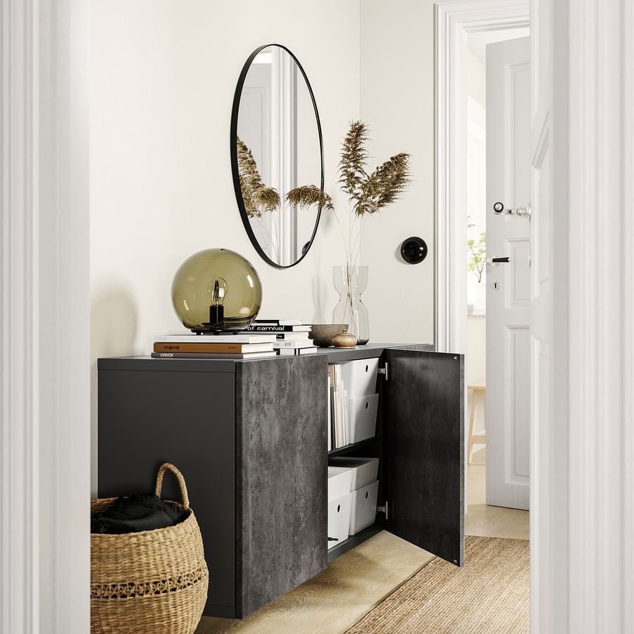 BESTÅ wall-mounted cabinet combination, dark gray/Kallviken concrete ...