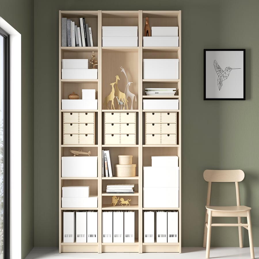 BILLY bookcase comb w extension units, birch effect, 471/4x11x931/4" - IKEA