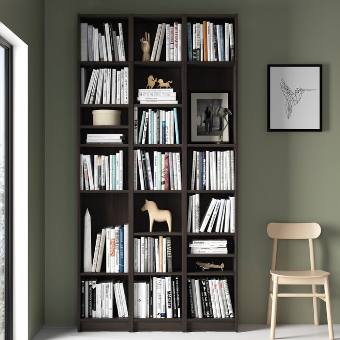 BILLY bookcase comb w extension units, dark-brown oak effect, 471 ...
