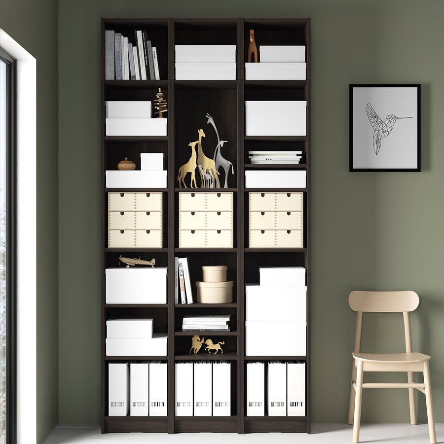 BILLY bookcase comb w extension units, dark-brown oak effect, 471 ...
