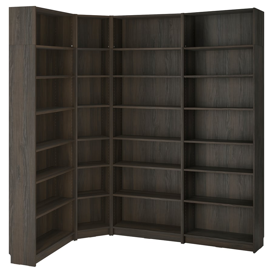 BILLY bookcase corner comb w ext units, dark-brown oak effect, 845/8 ...