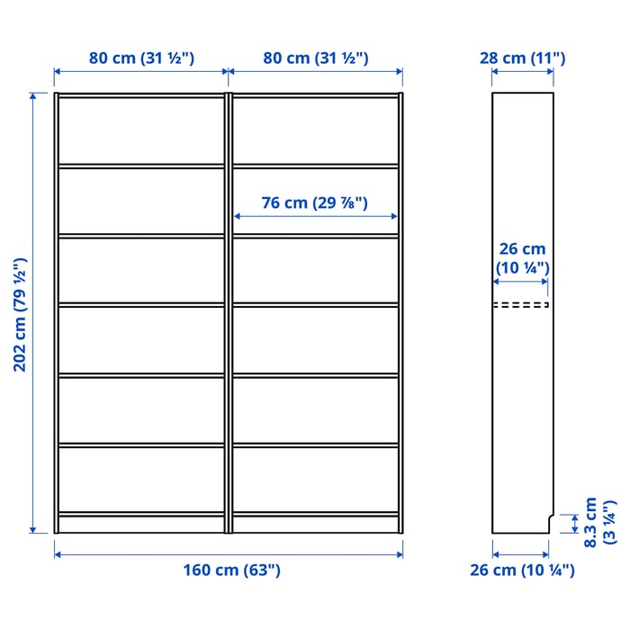 BILLY bookcase, white, 63x11x791/2" - IKEA