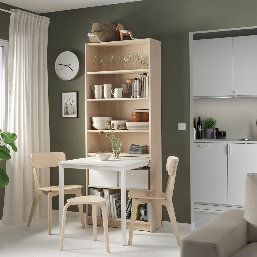 BILLY Bookcase with desk, birch effect/white, 311/2x791/2" - IKEA