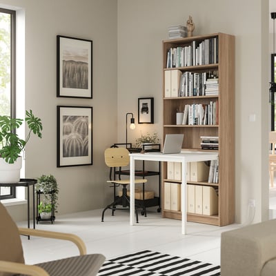 BILLY Bookcase with desk, oak effect/white, 311/2x791/2" - IKEA