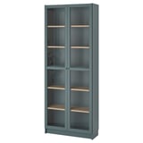 BILLY Bookcase with glass doors, dark blue, 31 1/2x11 3/4x79 1/2" - IKEA
