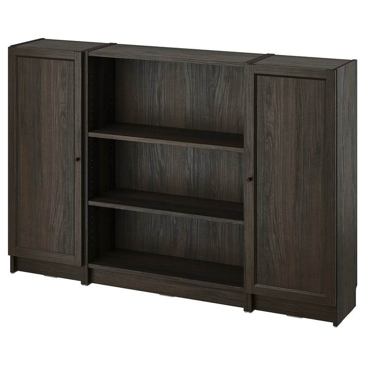 BILLY / OXBERG bookcase comb w doors, dark-brown oak effect, 63x413/4 ...