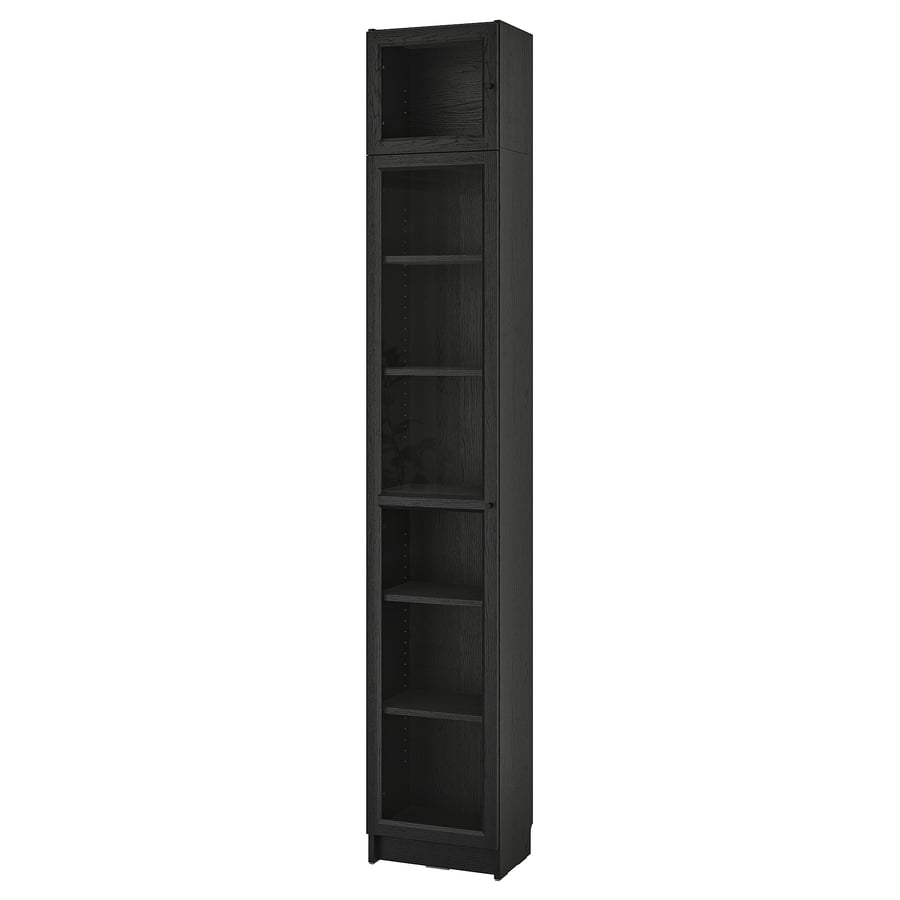 BILLY / OXBERG bookcase w glass doors/ext unit, black oak effect, 153 ...