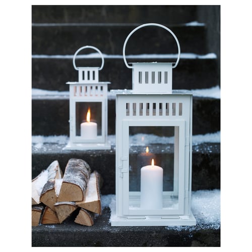 BORRBY lantern for block candle, indoor/outdoor white, 17 ¼" - IKEA US