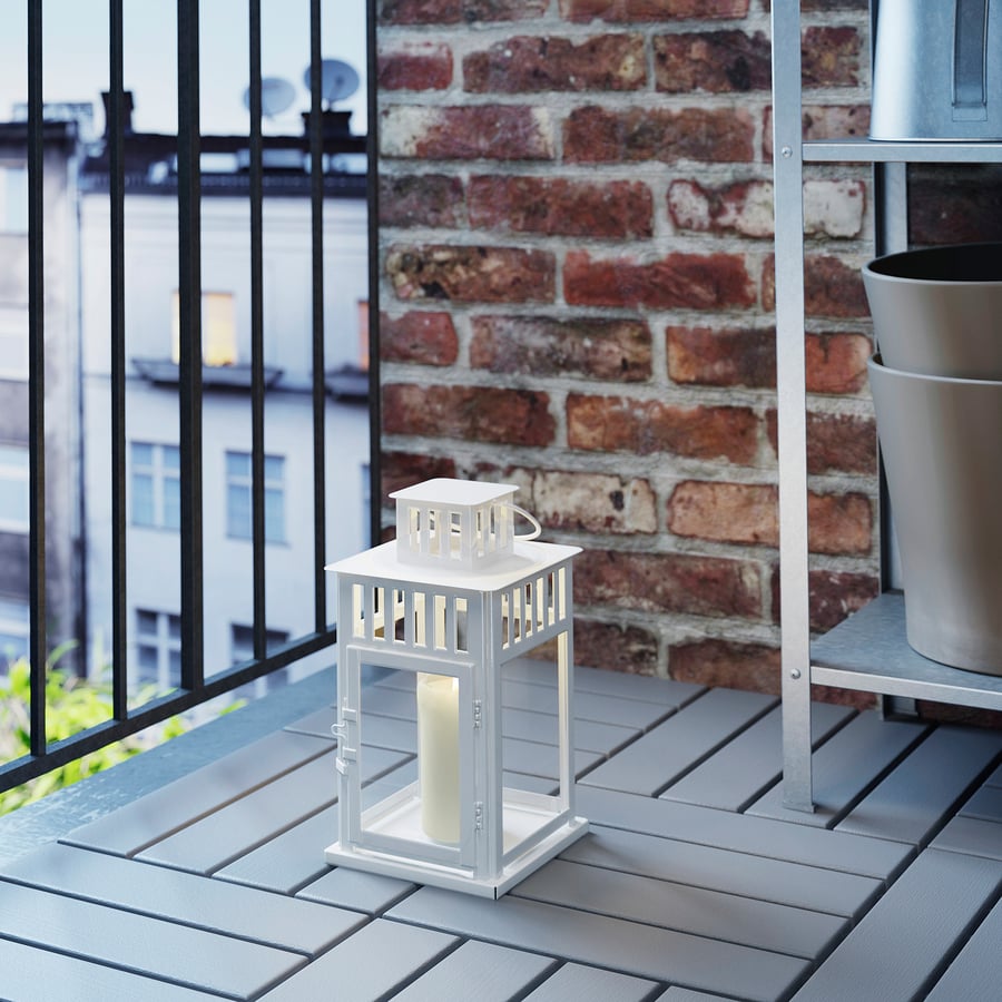 BORRBY Lantern for block candle, white indoor/outdoor white, Length: 6 ...