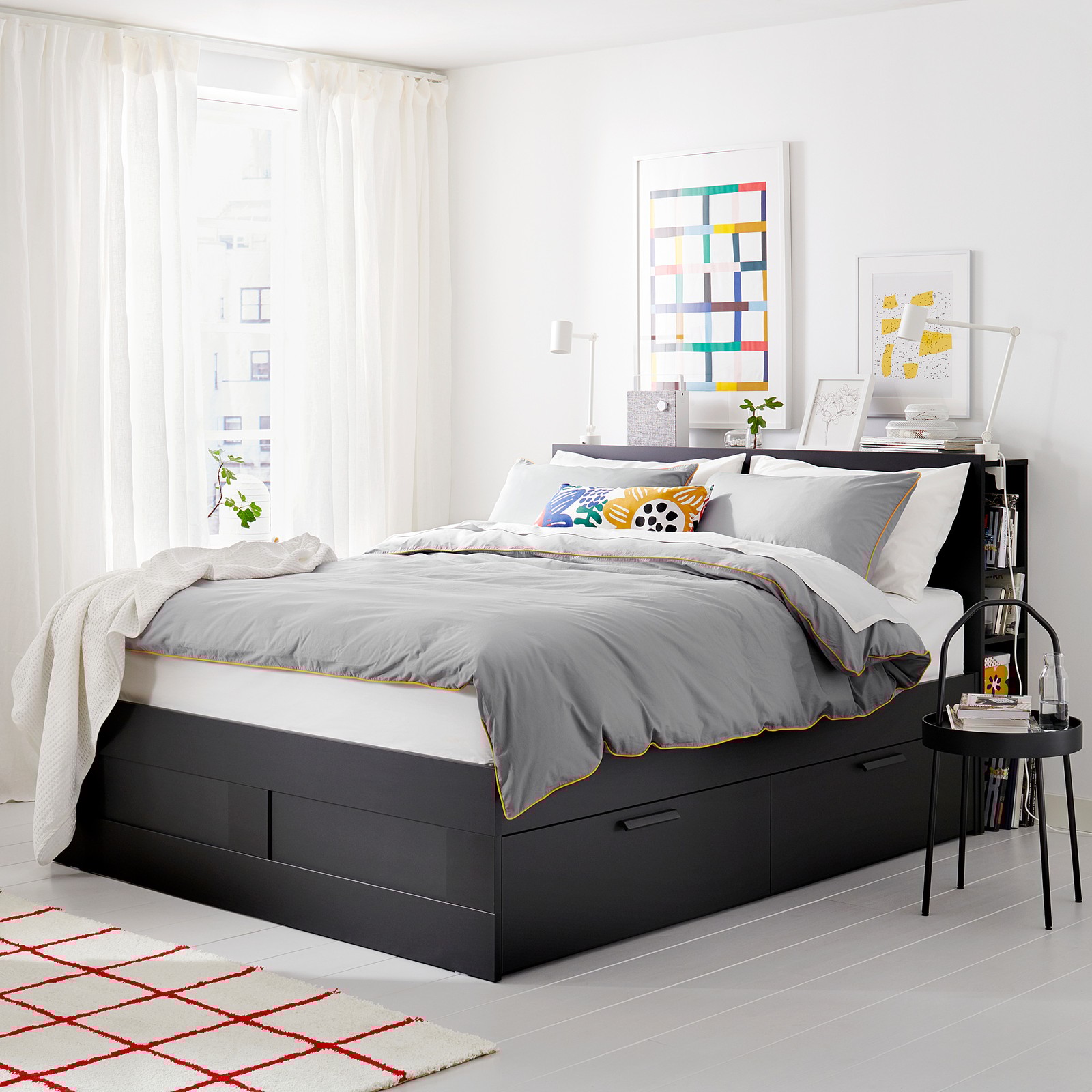 BRIMNES Bed frame with storage & headboard, black, Luröy, Full - IKEA