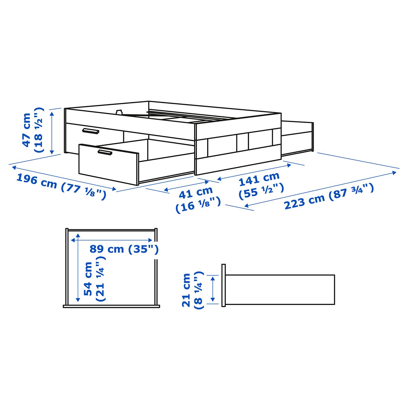 BRIMNES bed frame with storage white Luroy Full IKEA