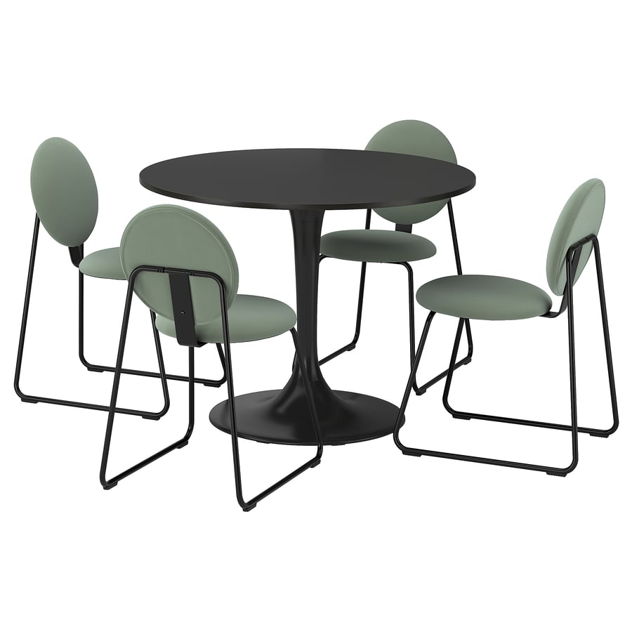 DOCKSTA / MÅNHULT table and 4 chairs, black black/Hakebo gray-green ...