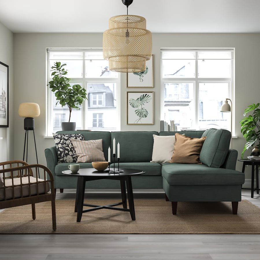 EKHOLMA corner sofa, 4-seat with open end, Hemmesta gray-green - IKEA