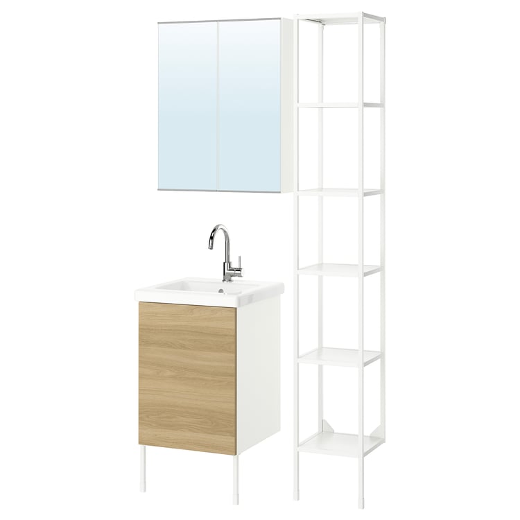 ENHET bathroom, white/oak effect, 18" - IKEA