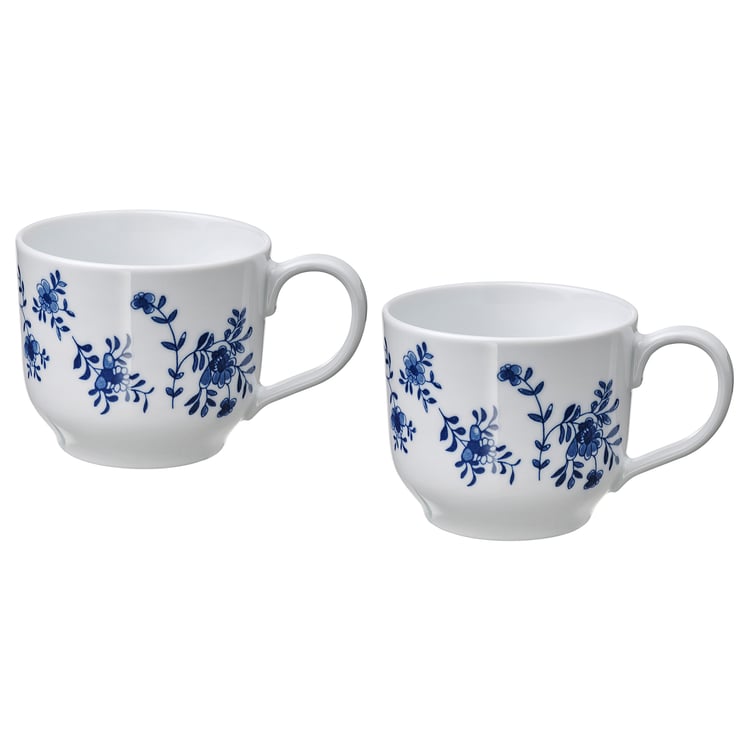 ENTUSIASM jumbo cup, patterned/white blue, 17 oz - IKEA US