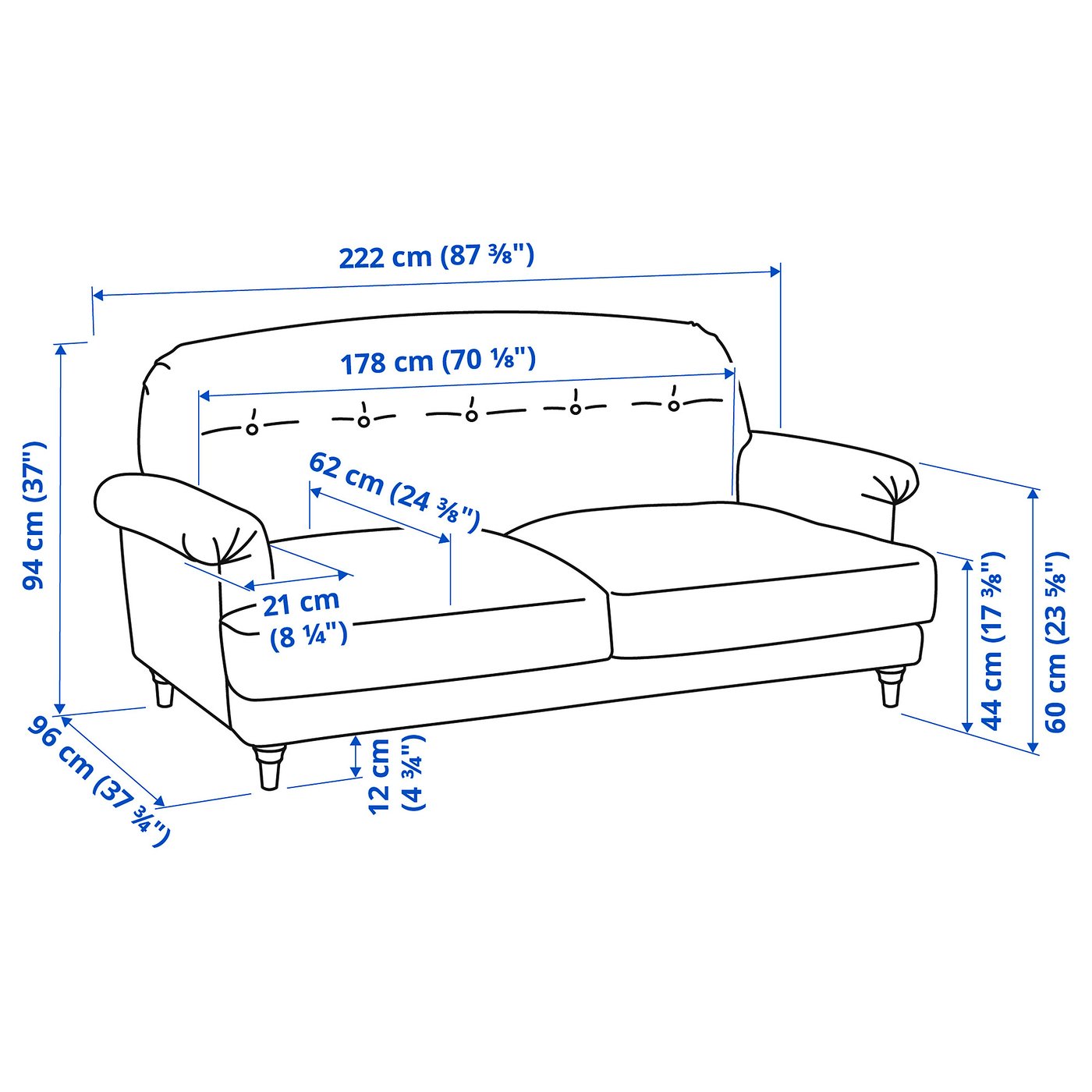 IKEA ESSEBODA 3 Seat Sofa Knaback Anthracite Armrest Height 23 5 8