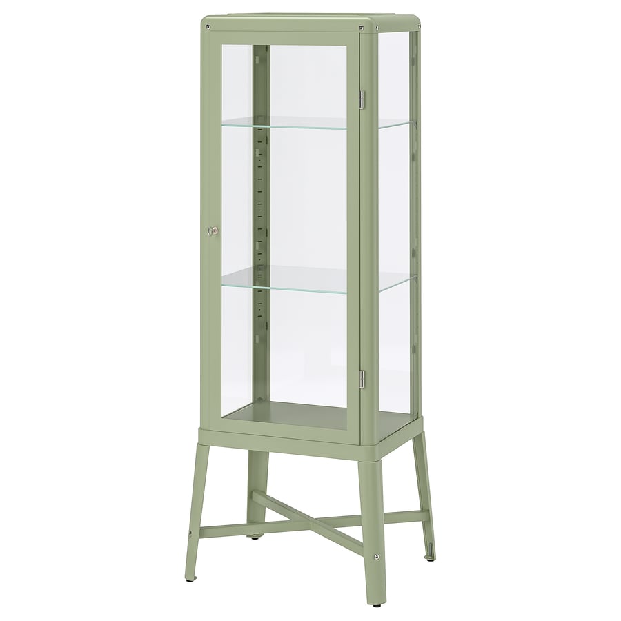 FABRIKÖR Glass-door cabinet, pale gray-green, 22 1/2x59" - IKEA