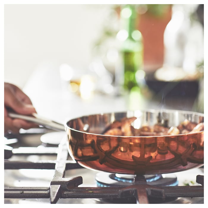 FINMAT sauté pan with lid, copper/stainless steel, 10" - IKEA