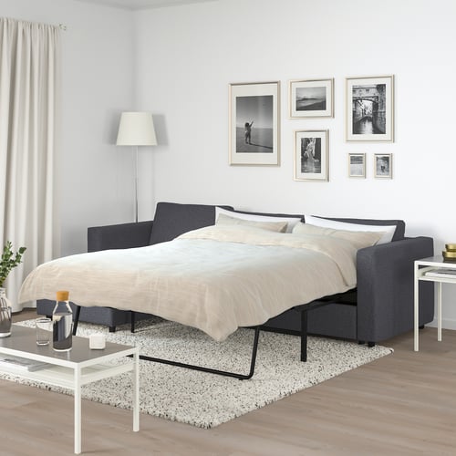 FINNALA sleeper sofa, with chaise/Gunnared medium gray - IKEA