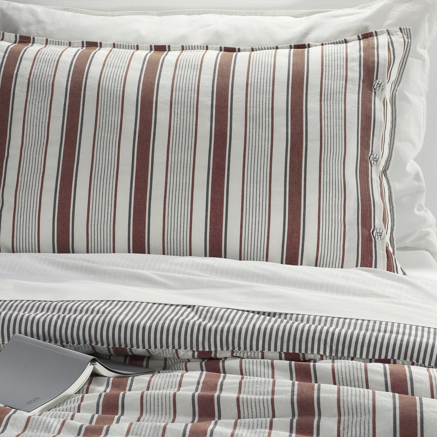 GULDAKLEJA comforter set, red-brown/stripe, Full/Queen - IKEA