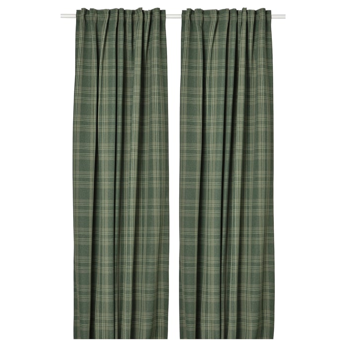 HÄGGVECKMAL room darkening curtains, 1 pair, dark green, 57x98" - IKEA