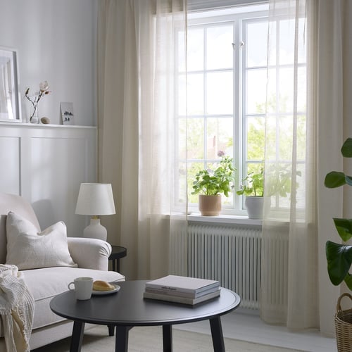 HÄLLEBRÄCKA sheer curtains, 1 pair, light beige/with heading tape ...
