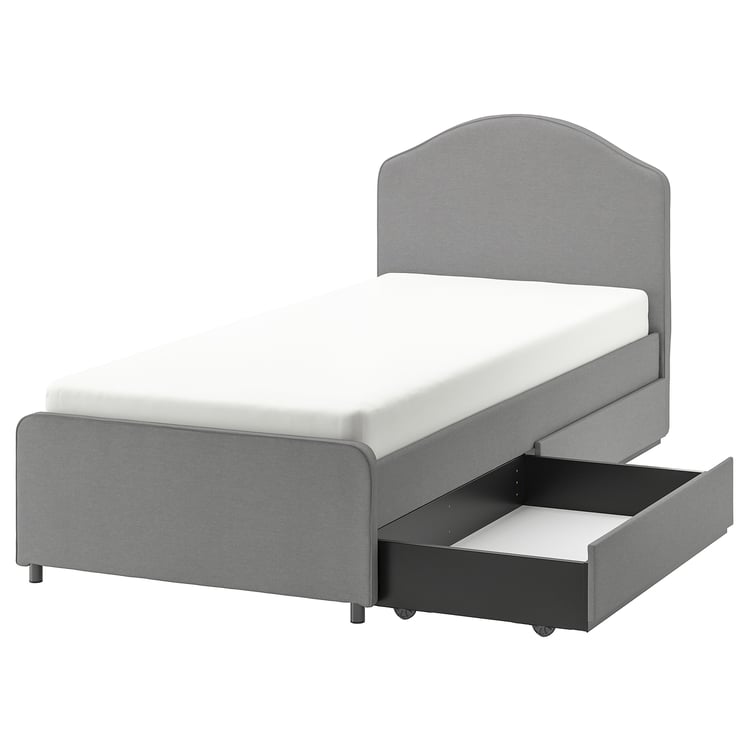 HAUGA upholstered bed, 2 storage boxes, Vissle gray, Twin - IKEA