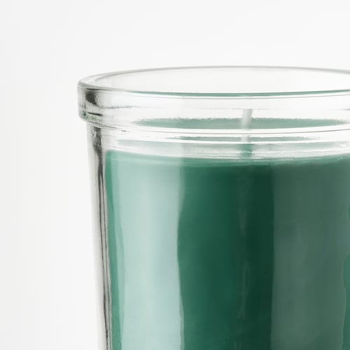 HEDERSAM scented candle in glass, Fresh grass/light green, 40 hr - IKEA