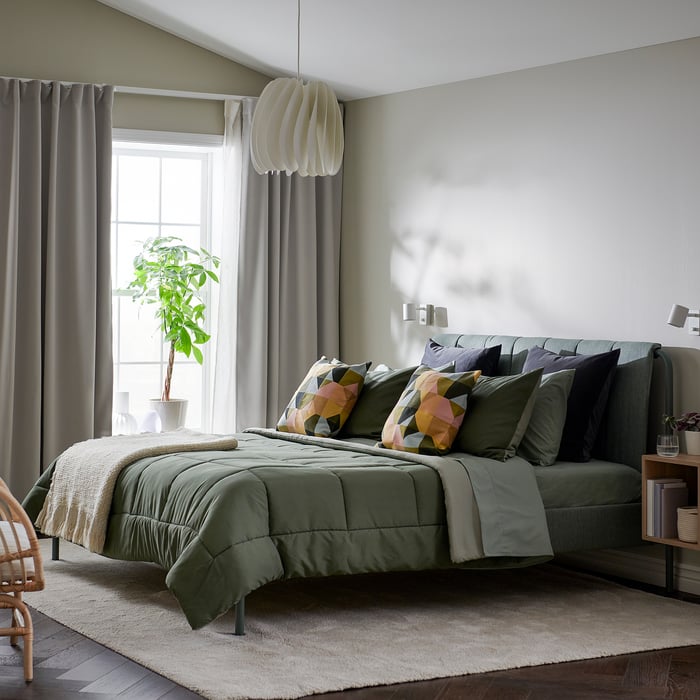 HEDFRYLE comforter set, green, King - IKEA