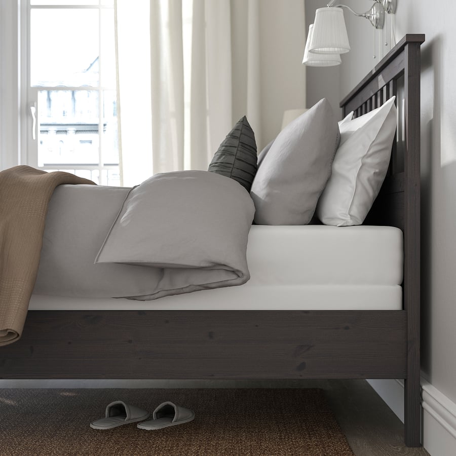 HEMNES bed frame, dark gray stained/Lyngör white, Full - IKEA