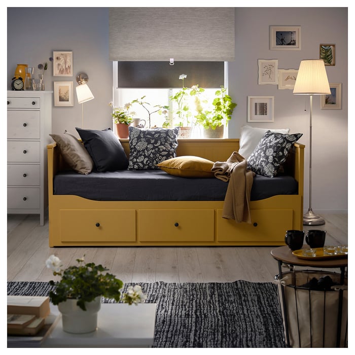 HEMNES daybed frame with 3 drawers, yellow, Twin - IKEA