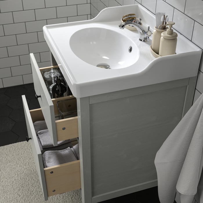 HEMNES / RUTSJÖN Bathroom vanity with sink & faucet, gray, 251/4x217/8x37" - IKEA