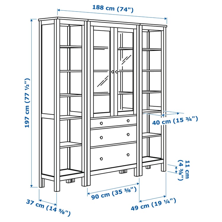 HEMNES storage combination w doors/drawers, black-brown/clear glass ...