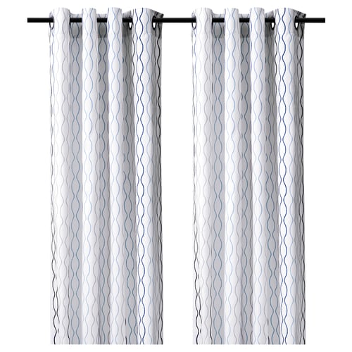 HENNY RAND curtains, 1 pair, white/dark blue/light blue/light gray ...