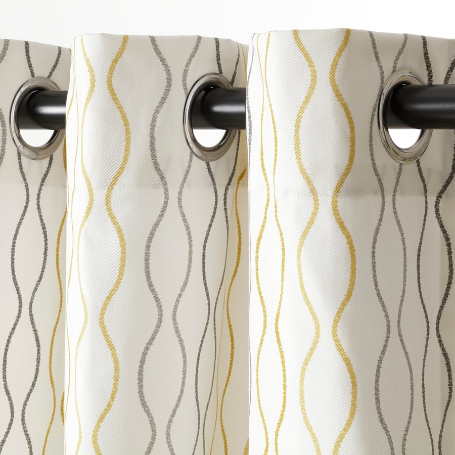 HENNY RAND curtains, 1 pair, white/gray yellow, 57x84" - IKEA