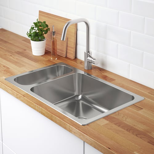 HILLESJÖN 1 1/2 bowl dual mount sink, stainless steel, 291/2x181/8" - IKEA