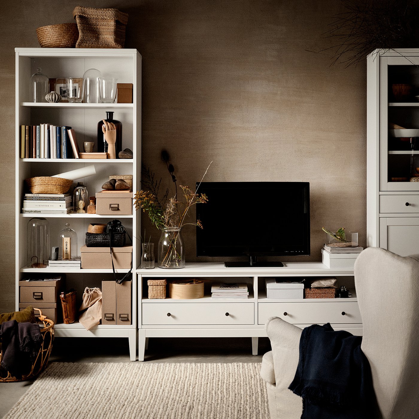 IDANAS TV storage combination glass white 128x153 4x831 8 IKEA