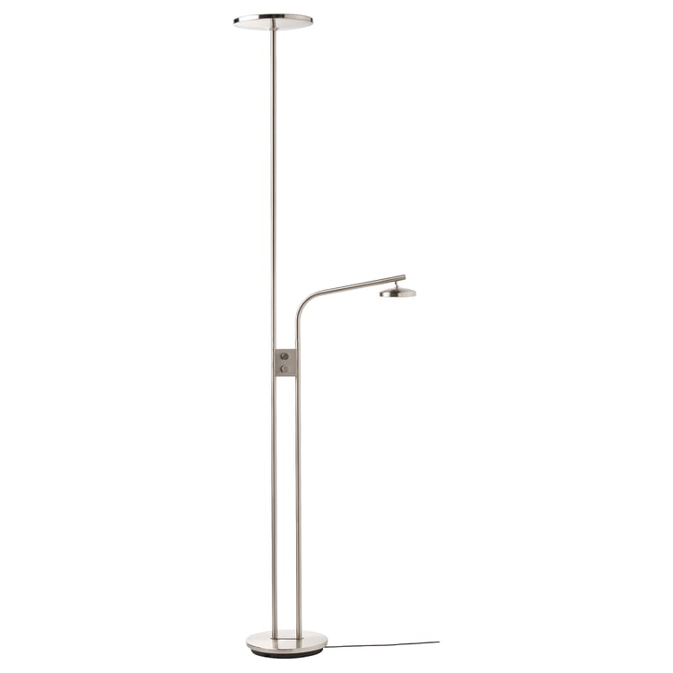 ISJAKT LED floor uplighter/reading lamp, dimmable/nickel plated, 71" - IKEA