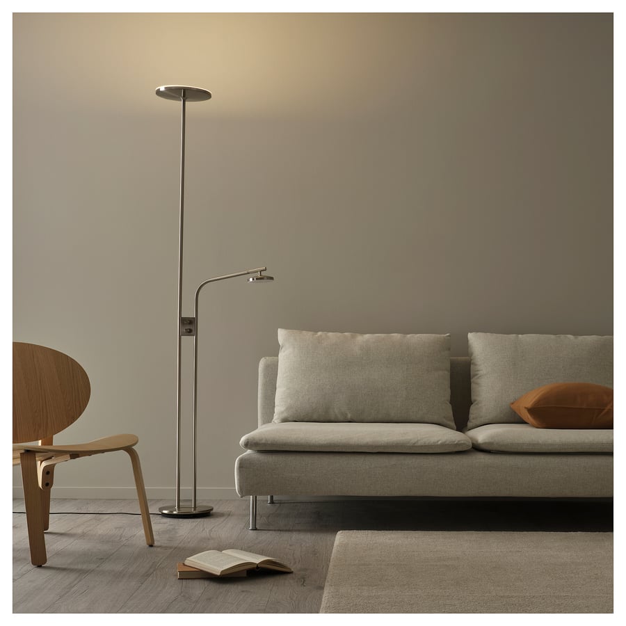 ISJAKT LED floor uplighter/reading lamp, dimmable/nickel plated, 71" - IKEA