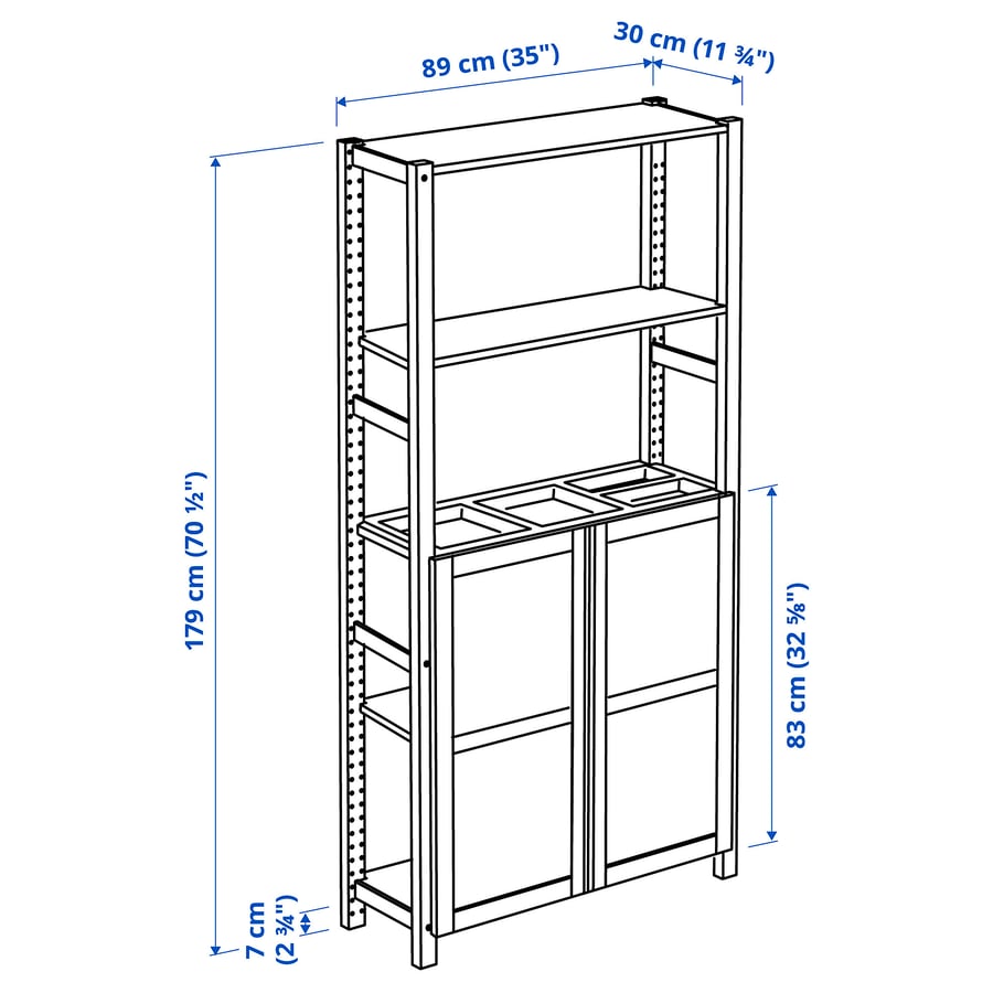 IVAR shelving unit, with 2 doors pine/felt felt, 35x113/4x701/2" - IKEA