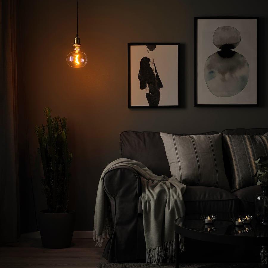 JÄLLBY / MOLNART pendant lamp with LED bulb, brass plated/ellipse ...